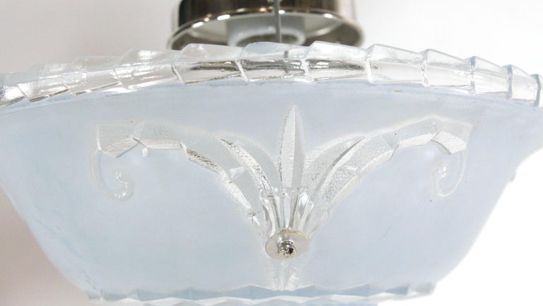 Blue and Clear Cast Glass Semi Flush Light Nickel Finish Fitter For ...