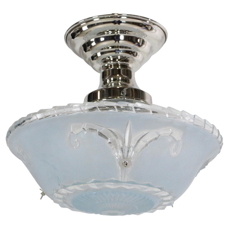 Blue and Clear Cast Glass Semi Flush Light Nickel Finish Fitter For ...