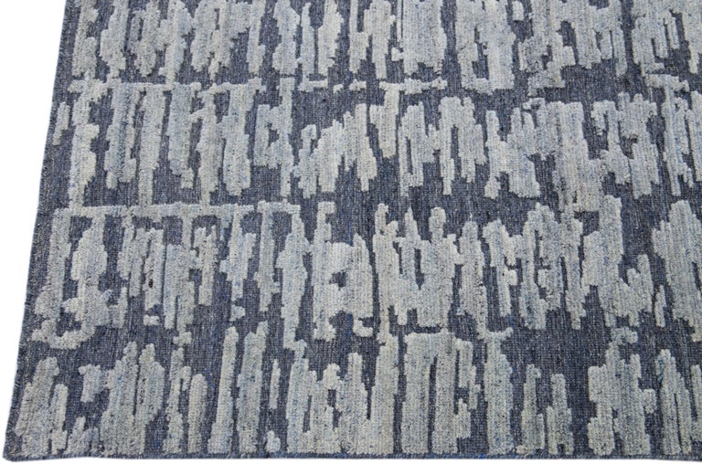 Blue Contemporary Berwyn Handmade Texture Wool Rug For Sale at 1stDibs