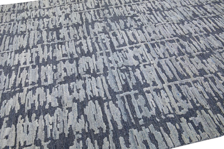 Blue Contemporary Berwyn Handmade Texture Wool Rug For Sale at 1stDibs