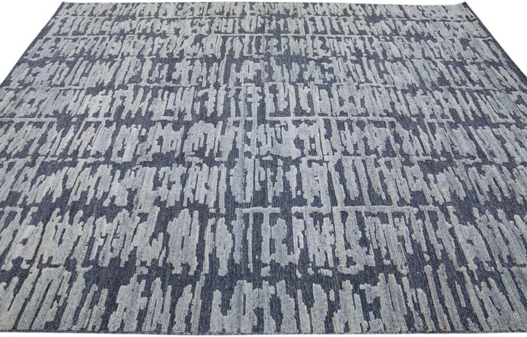 Blue Contemporary Berwyn Handmade Texture Wool Rug For Sale at 1stDibs