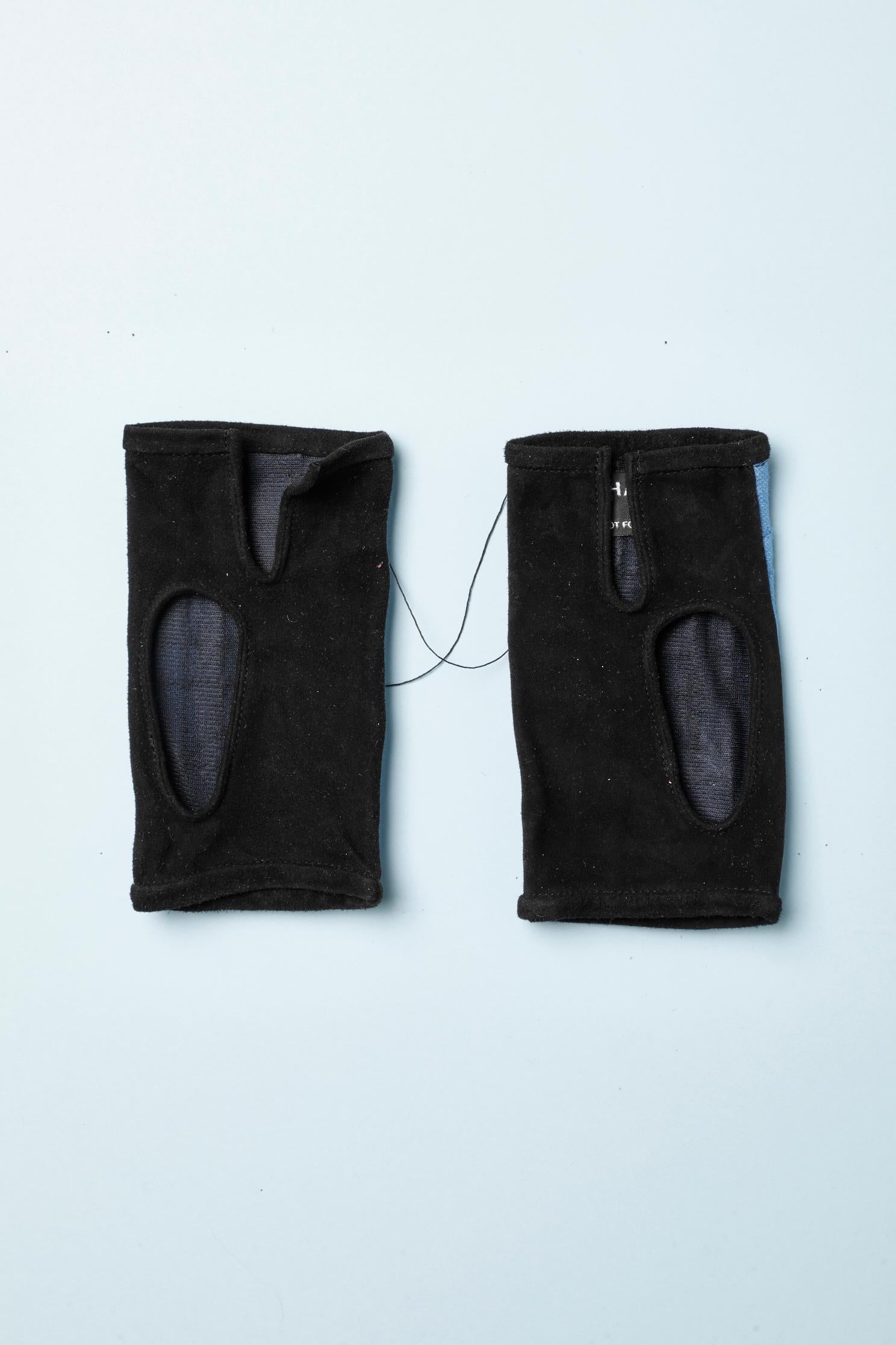 Blue cotton and black sued mittens with "Double C" logo Chanel For Sale ...
