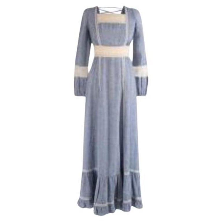 Blue cotton chambray lace trimmed Prairie dress For Sale at 1stDibs