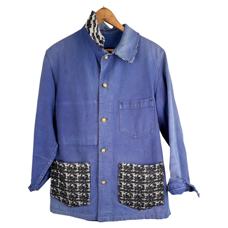 Blue Cotton French Work Wear Black Silver Lurex Tweed Pockets J Dauphin ...