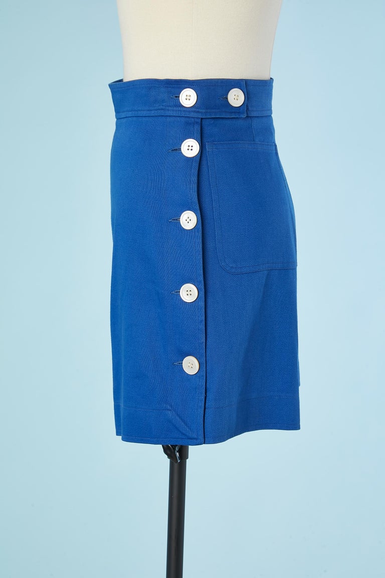 Blue cotton short with white buttons Saint Laurent Rive Gauche For Sale ...