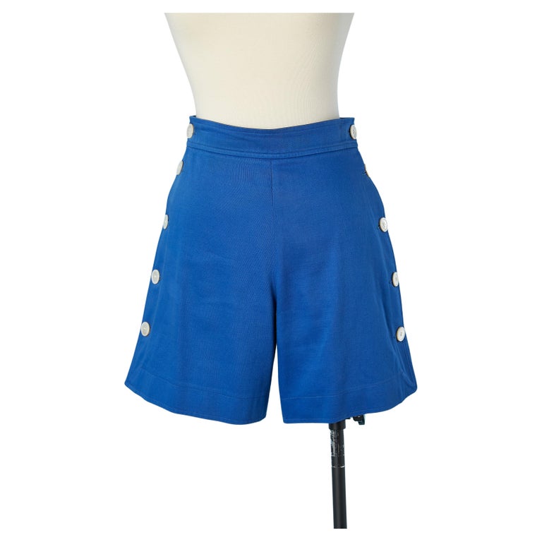 Blue cotton short with white buttons Saint Laurent Rive Gauche For Sale ...