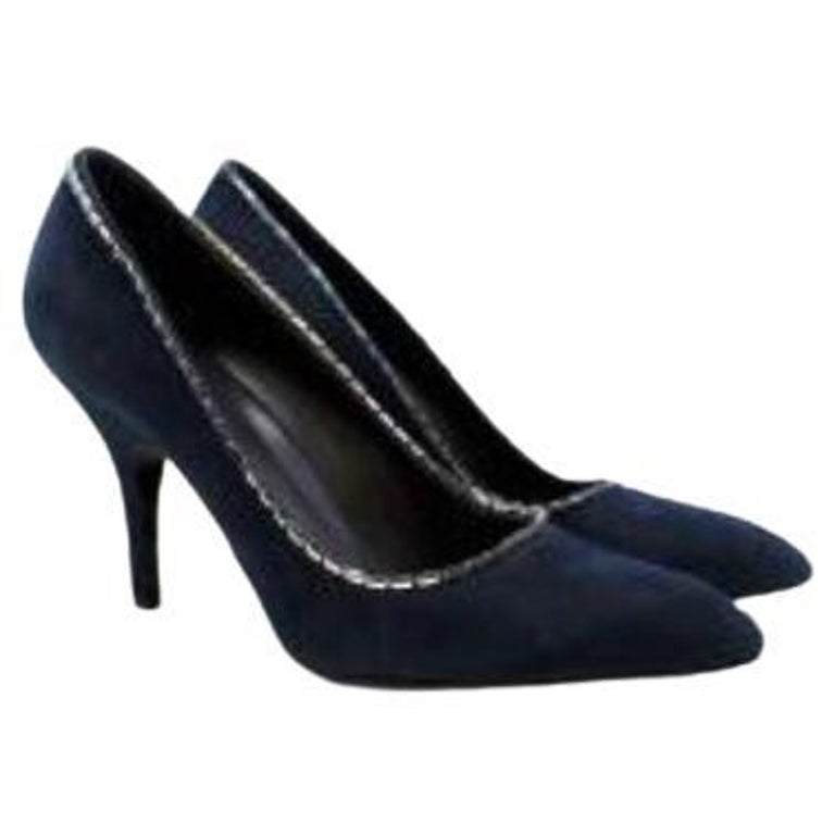 Blue Crystal Trimmed Suede Heels For Sale at 1stDibs