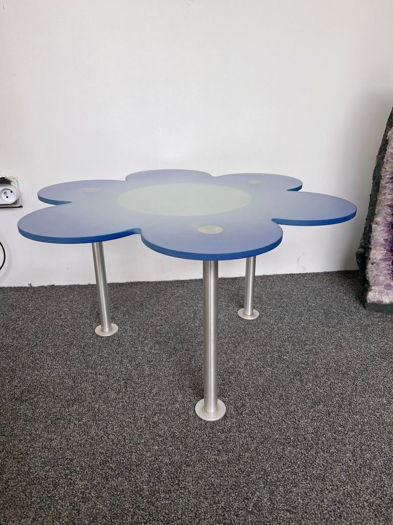 Blue Daisy Flower Glass Table by Glas Italia, Italy, 1990s For Sale at ...