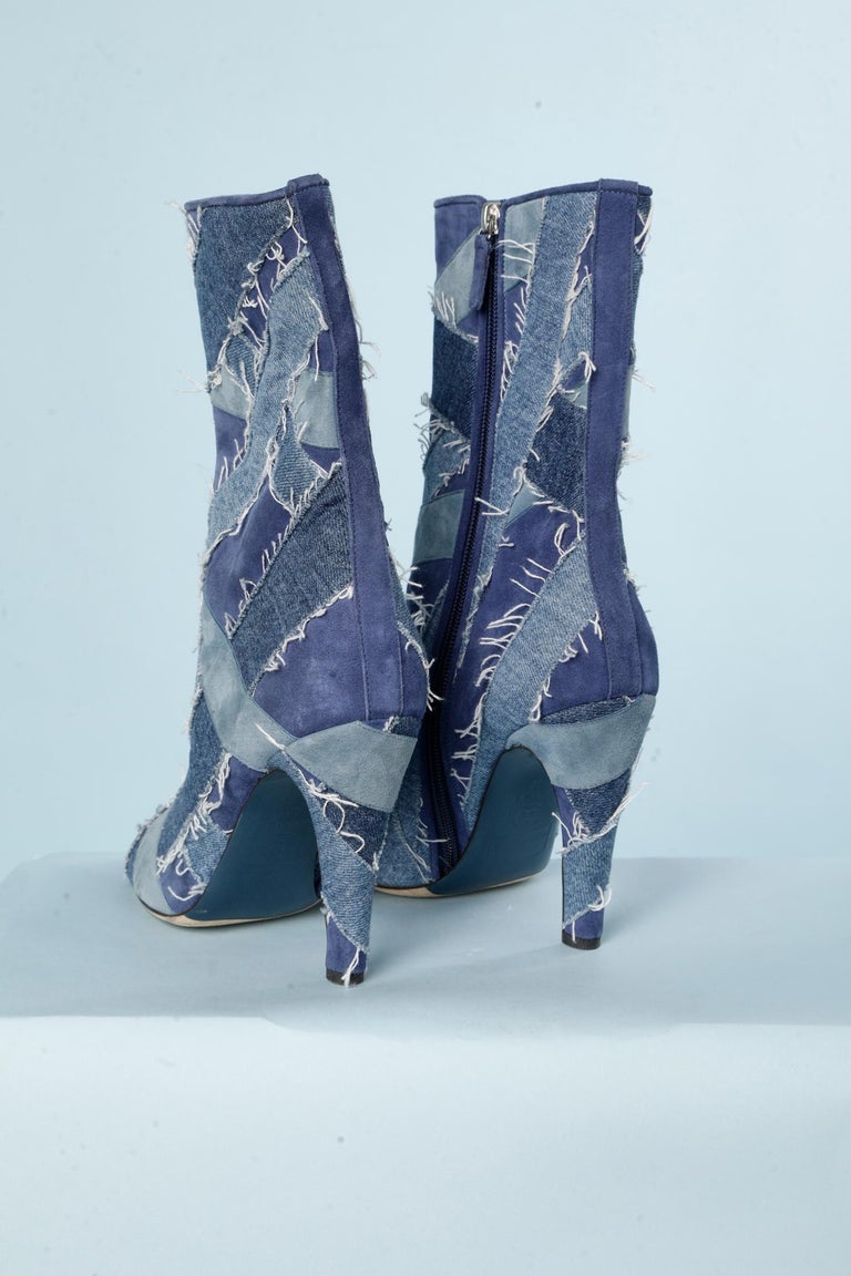 Blue denim and suede patchwork boots Chanel at 1stDibs