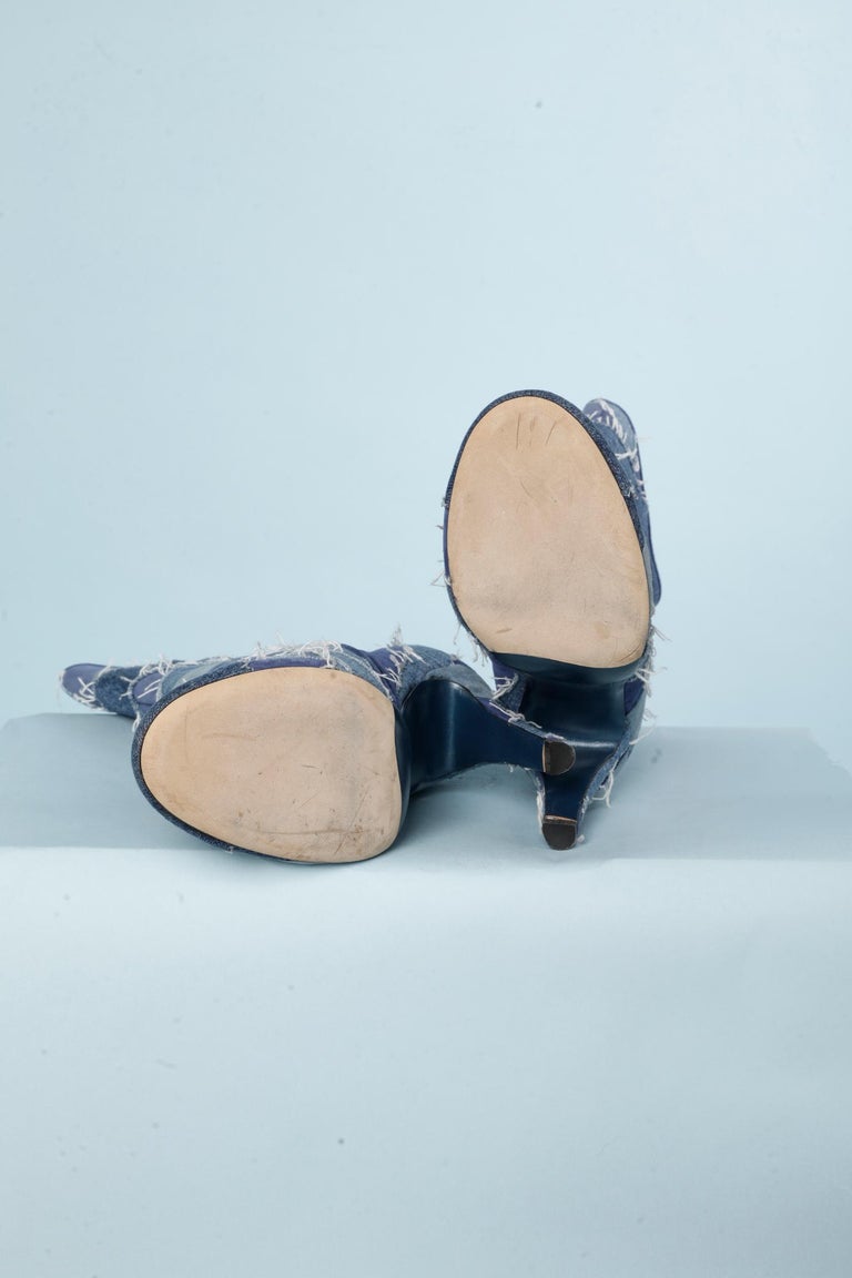 Blue denim and suede patchwork boots Chanel For Sale at 1stDibs