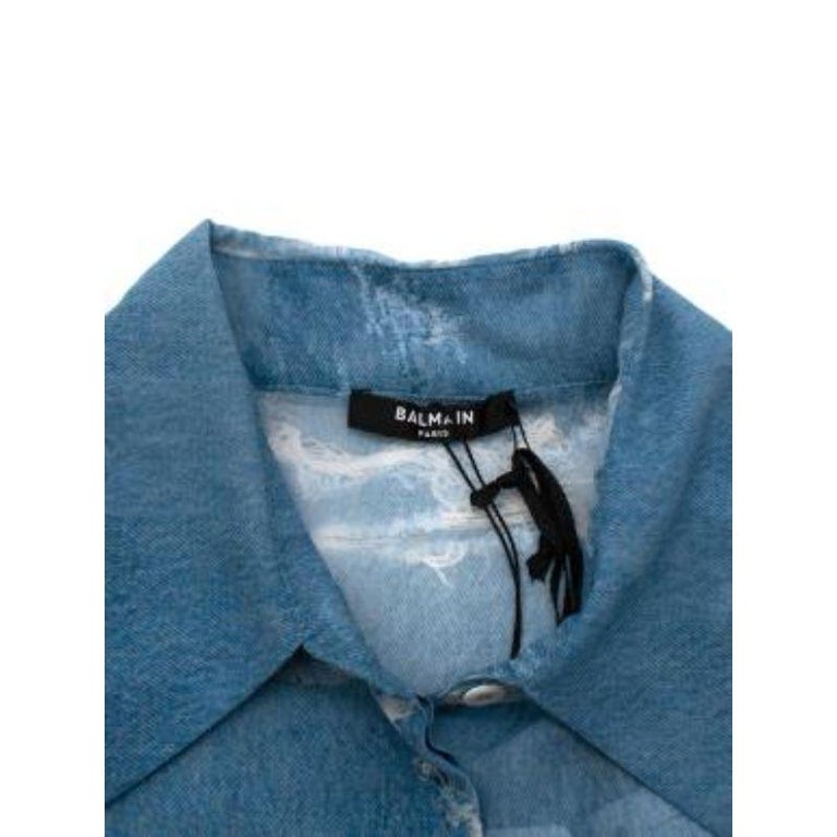 Blue denim print chiffon blouse For Sale at 1stDibs