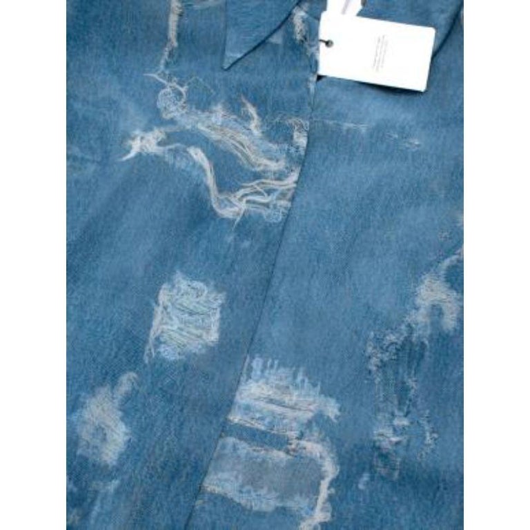 Blue denim print chiffon blouse For Sale at 1stDibs