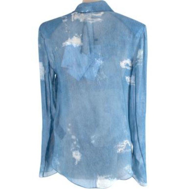 Blue denim print chiffon blouse For Sale at 1stDibs