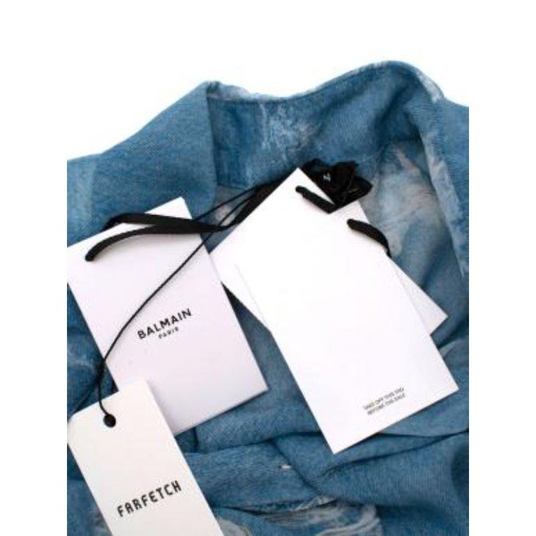 Blue denim print chiffon blouse For Sale at 1stDibs