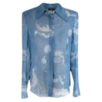 Blue denim print chiffon blouse For Sale at 1stDibs