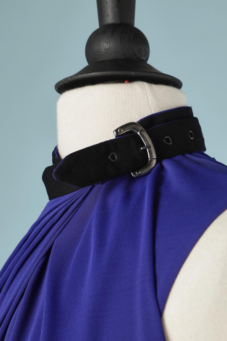 Blue double lays jersey wrap dress with belt around the neck Jean Paul ...