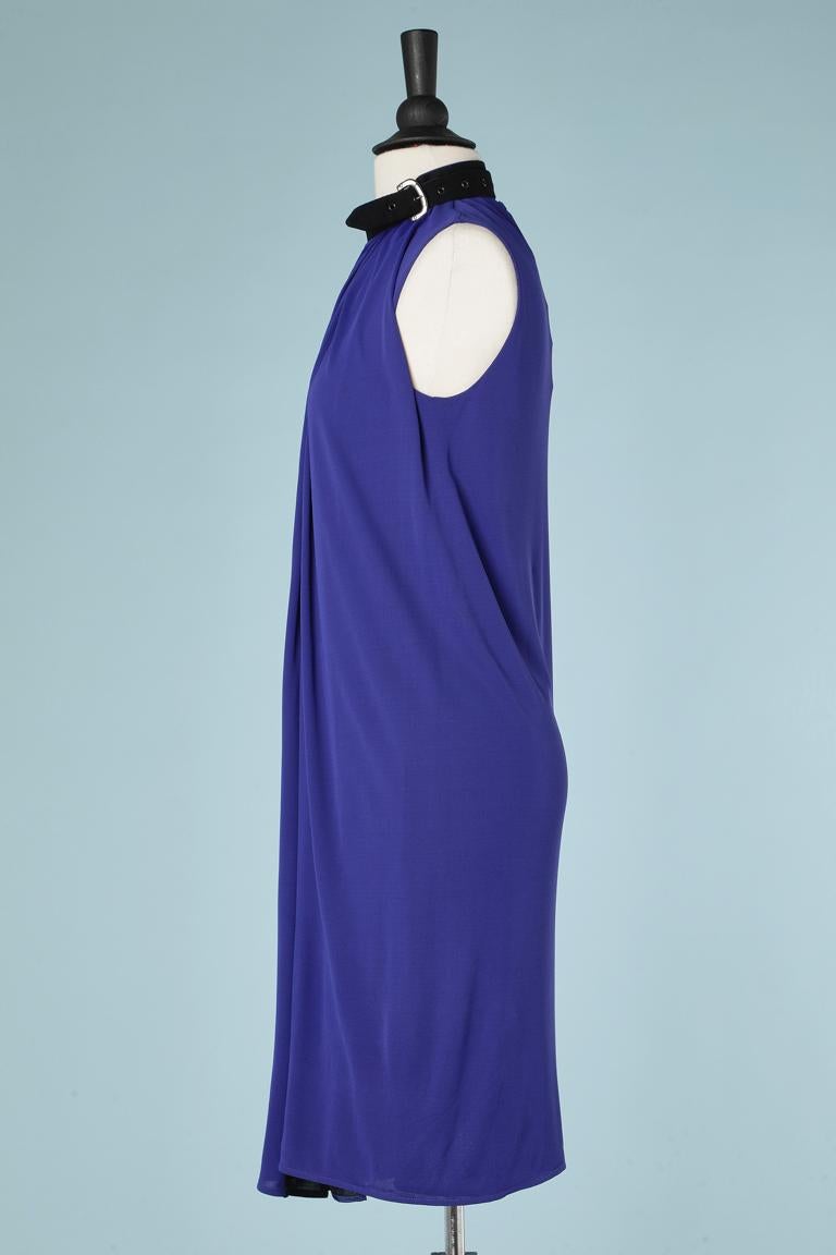 Blue double lays jersey wrap dress with belt around the neck Jean Paul ...