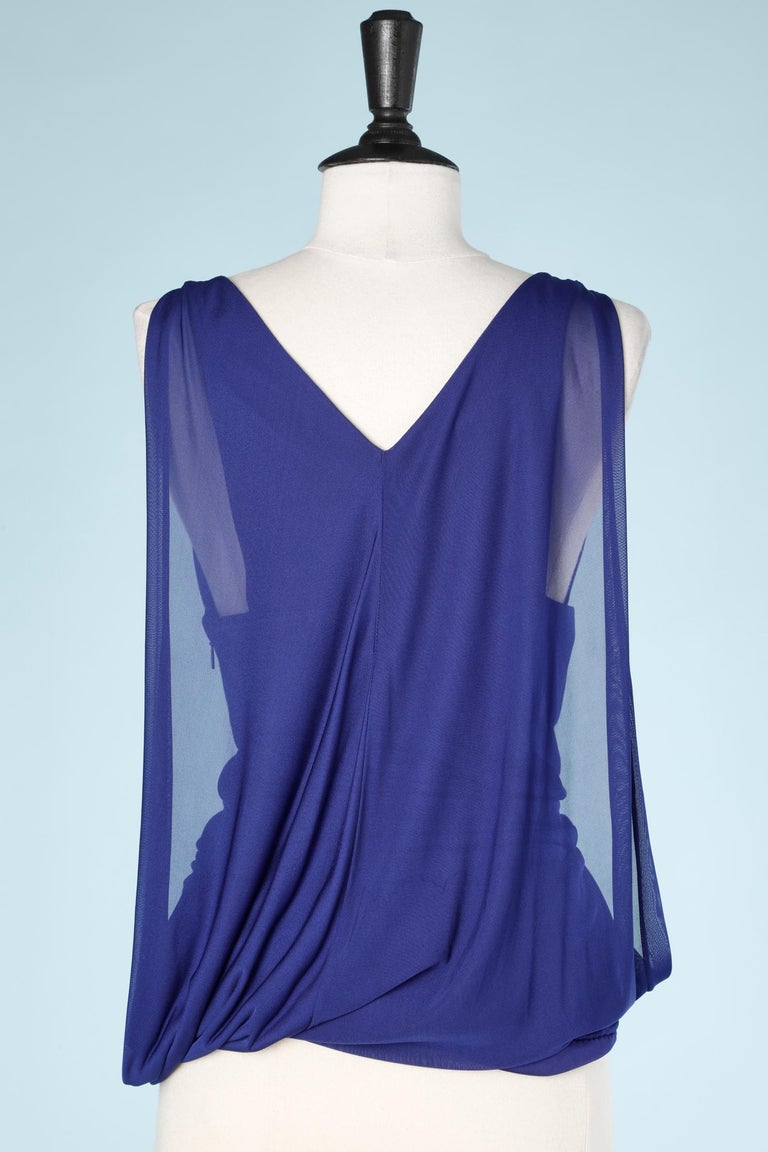 Blue draped tank top Versace For Sale at 1stDibs