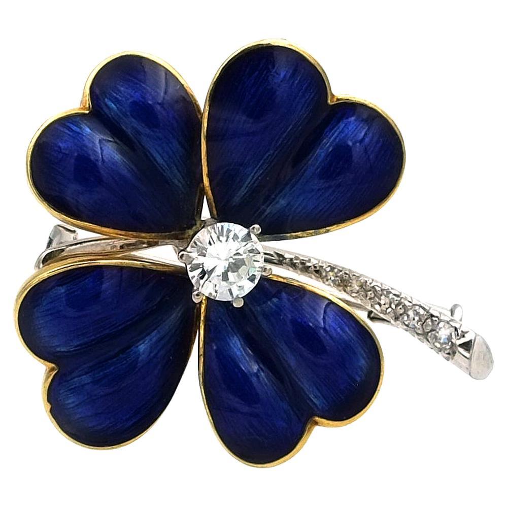 Art Nouveau Enamel and Diamond Four-Clover Brooch For Sale at 1stDibs