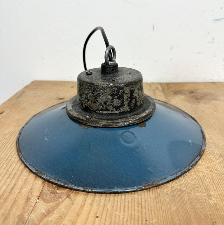 Blue Enamel and Cast Iron Industrial Pendant Light, 1960s For Sale at ...