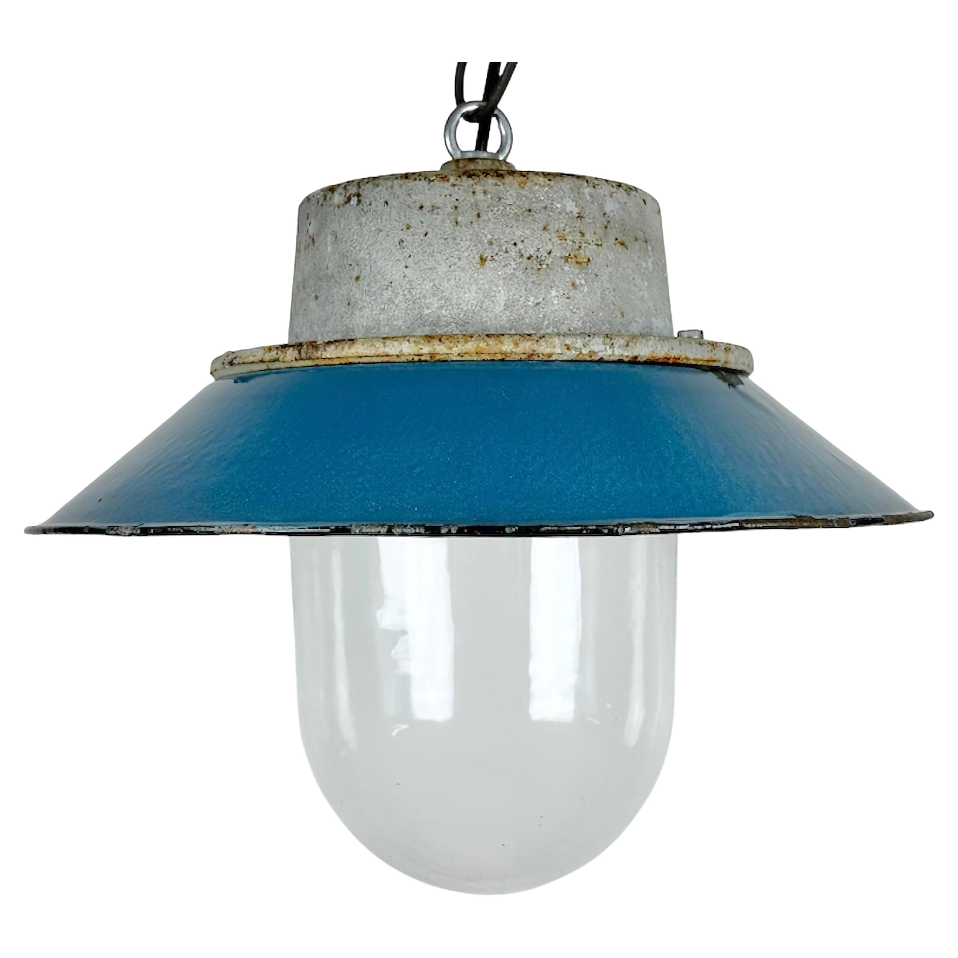 Blue Enamel Cast Iron Vintage Industrial Old Train Station Light (20x ...