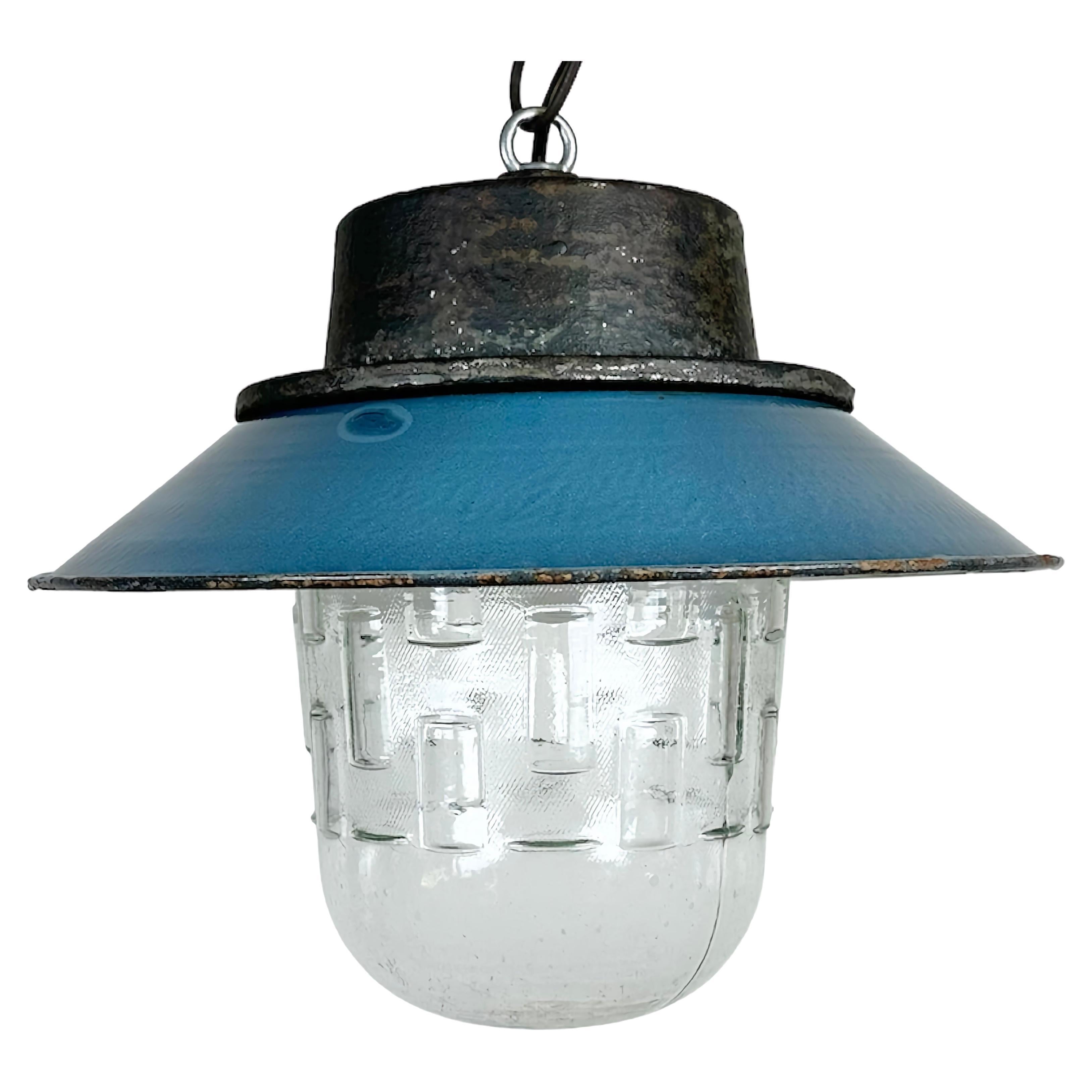 Blue Enamel and Cast Iron Industrial Pendant Light, 1960s For Sale at ...