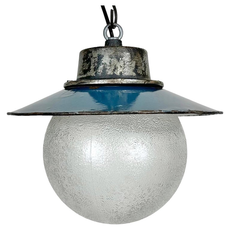 Blue Enamel and Cast Iron Industrial Pendant Light, 1960s For Sale at ...
