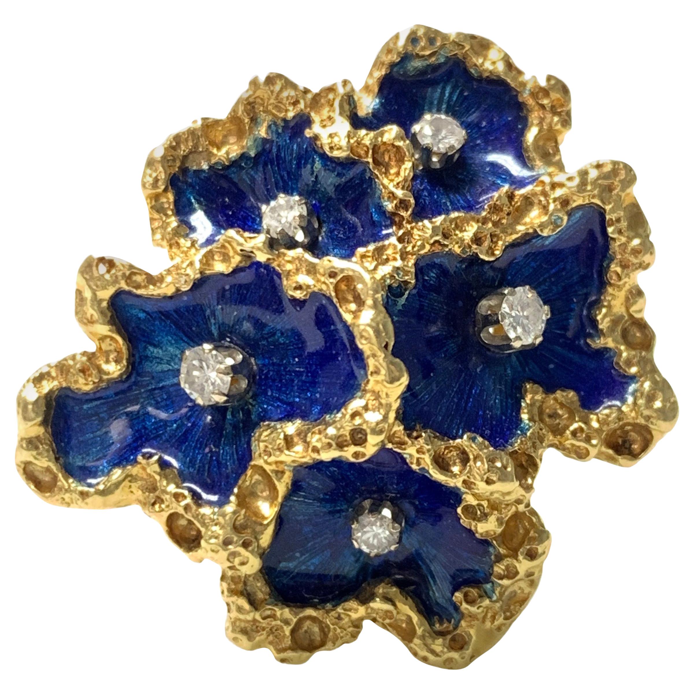 Handcraft Enamel 18 Karat Yellow and White Gold Diamonds Cocktail Ring ...