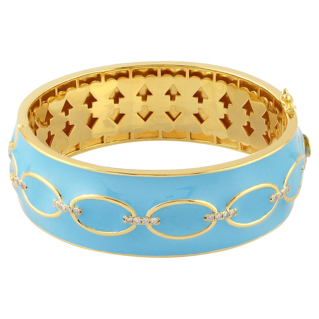 Floral Design Enamel Cuff Bracelet with Diamonds Made in 18k Gold and ...