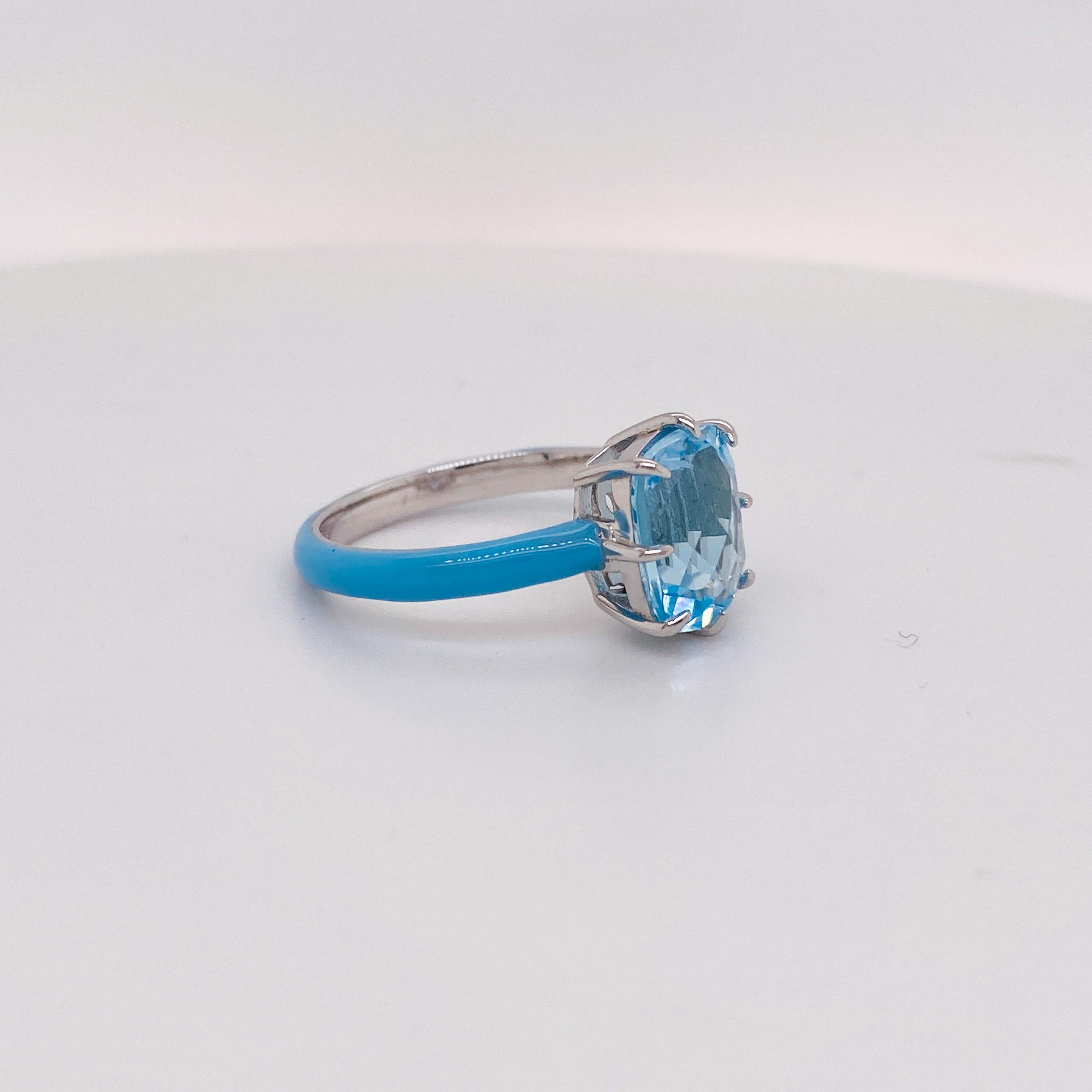 Blue Enamel Ring Genuine 2.5 Ct Blue Topaz Sterling Blue Enamel ...