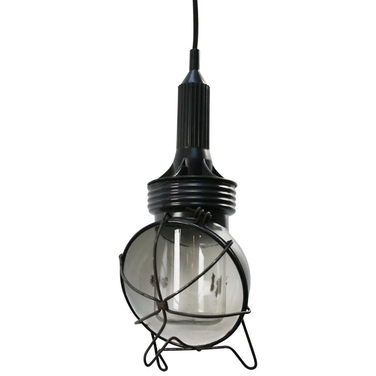 Blue Enamel Vintage Industrial Metal Cage Work Lights at 1stDibs