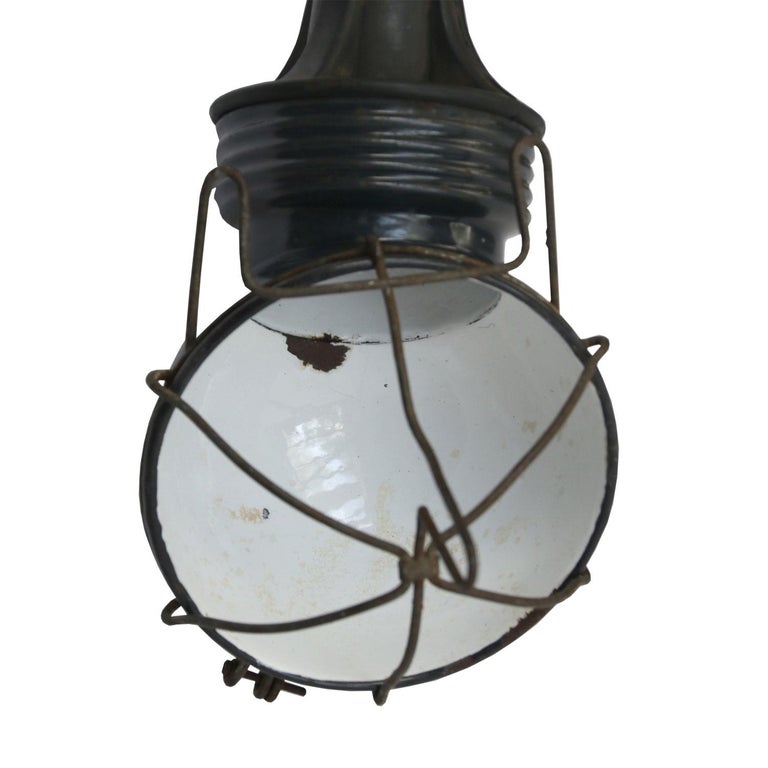 Blue Enamel Vintage Industrial Work Light Pendant Lamp For Sale at 1stDibs