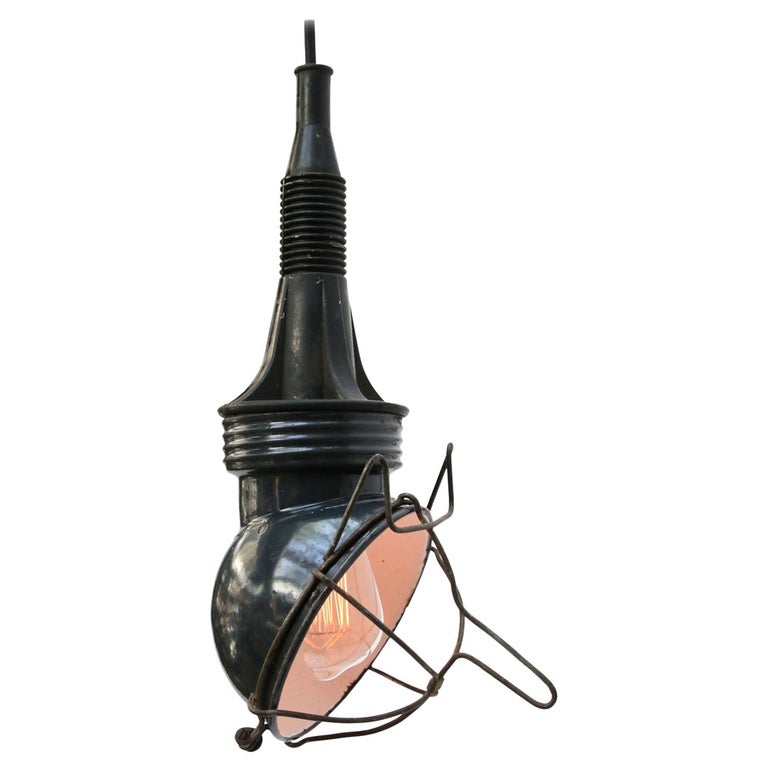 Blue Enamel Vintage Industrial Work Light Pendant Lamp For Sale at 1stDibs