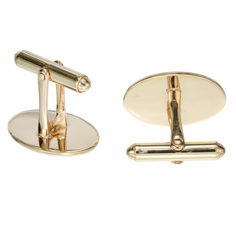 Blue Enamel Yellow Gold Oval Mens Cufflinks For Sale at 1stDibs