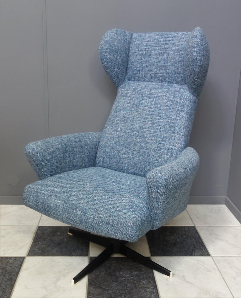 Blue Fabric Wingback, Swivel Chair Model Super Velur 1970s For Sale at ...