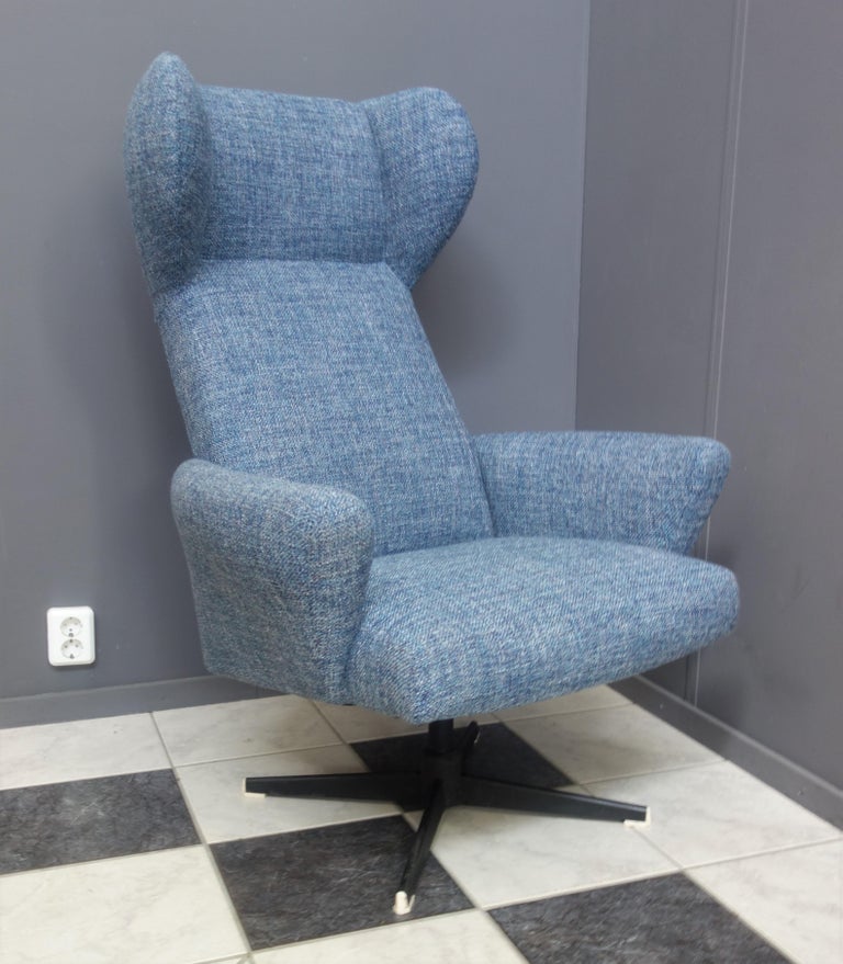 Blue Fabric Wingback, Swivel Chair Model Super Velur 1970s For Sale at ...