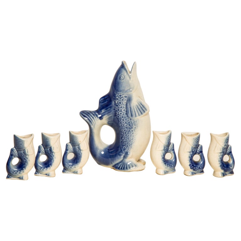 Blue Fish Glass Decanter and Glasses, 20th Century, Europe, 1960s For ...