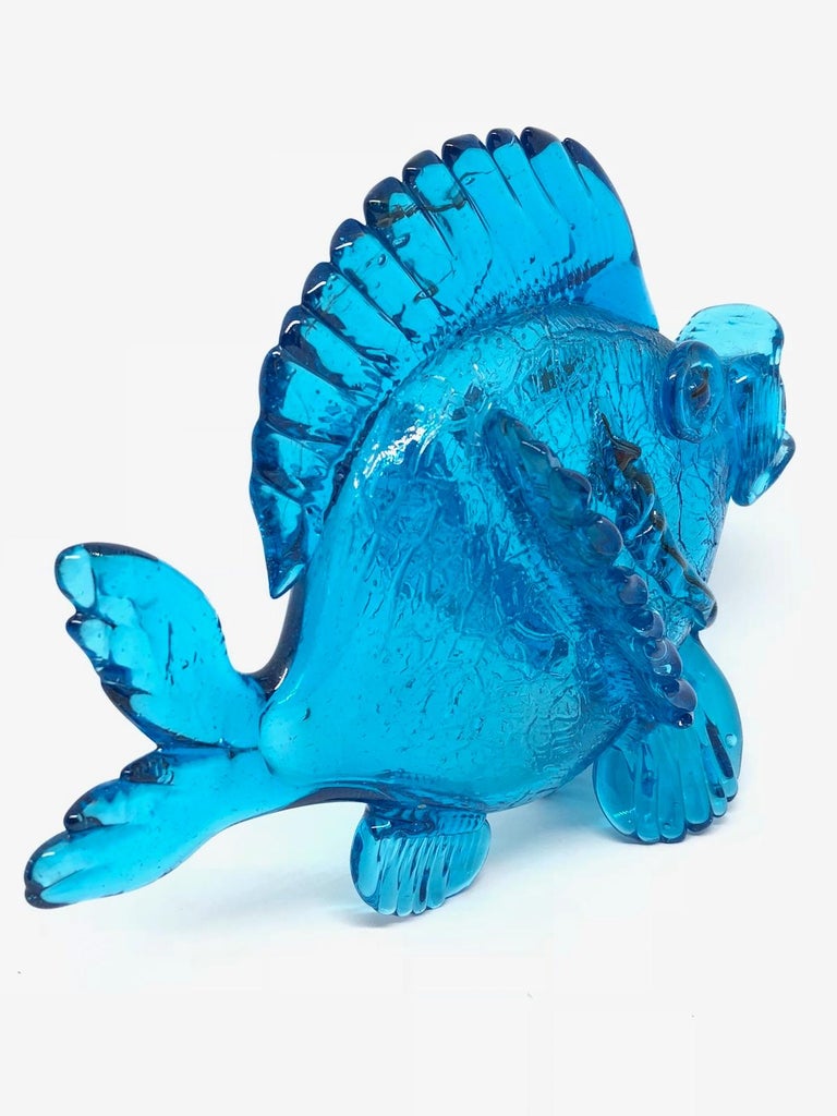 Blue Fish Murano Art Glass Statue, Italy Venice, 1980s at 1stDibs