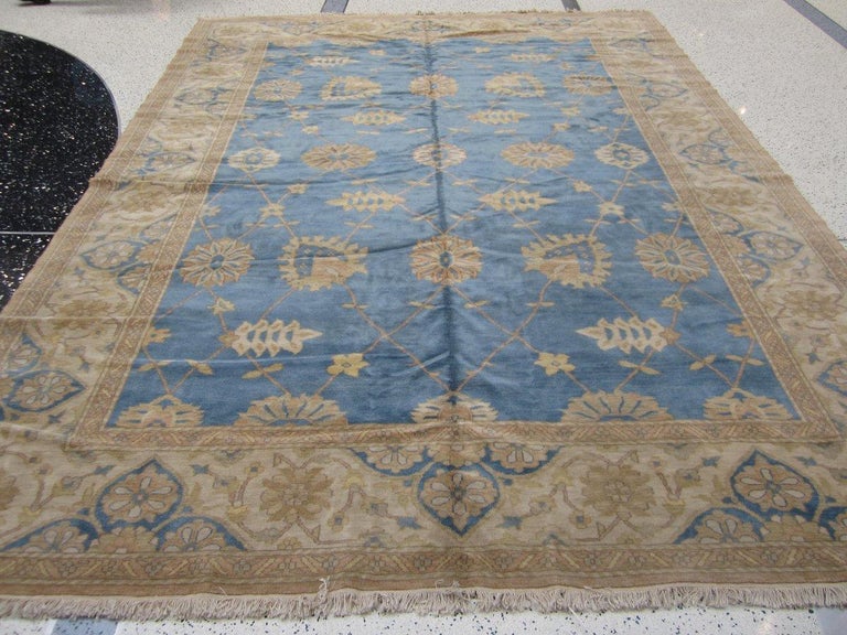 Blue Floral Motif Area Rug at 1stDibs