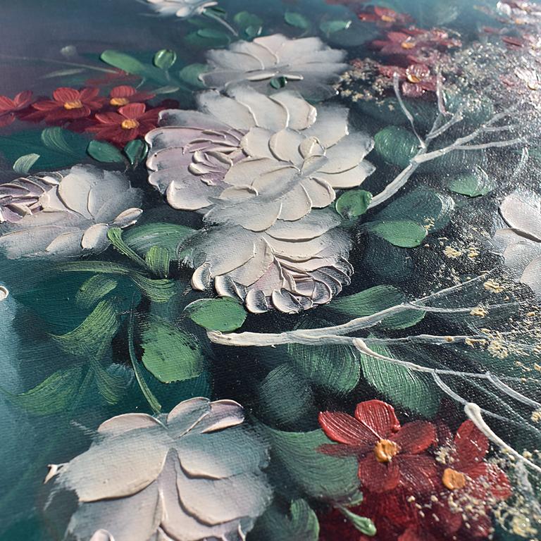 Large Scale Floral Still Life Oil Painting on Canvas of Flowers in Vase ...