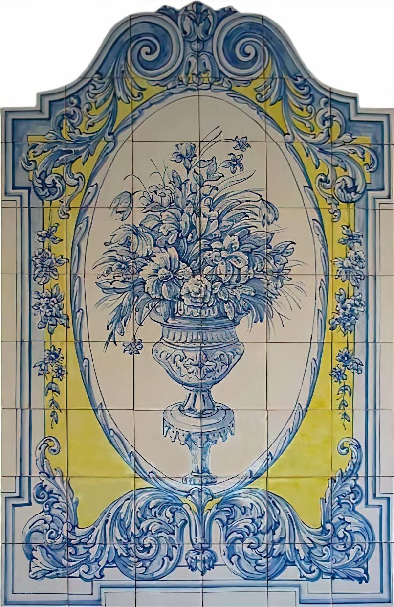 Azulejos Portuguese Hand Painted Tiles "Blue Flower Vase" Signed by ...