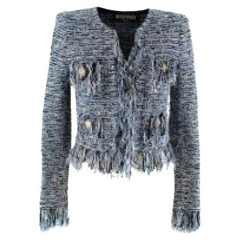 blue fringed cropped jacket For Sale at 1stDibs