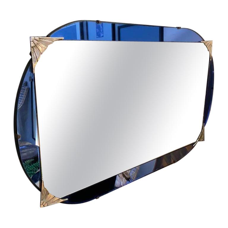 Blue Glas French Art Déco Wall Mirror, 1920s at 1stDibs