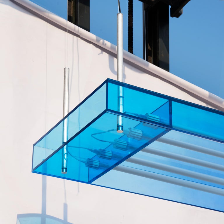 Blue Glass Clear Transition Color Square Hanging Light Customizable For ...