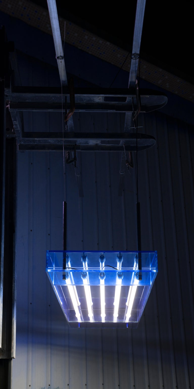 Blue Glass Clear Transition Color Square Hanging Light Customizable For ...