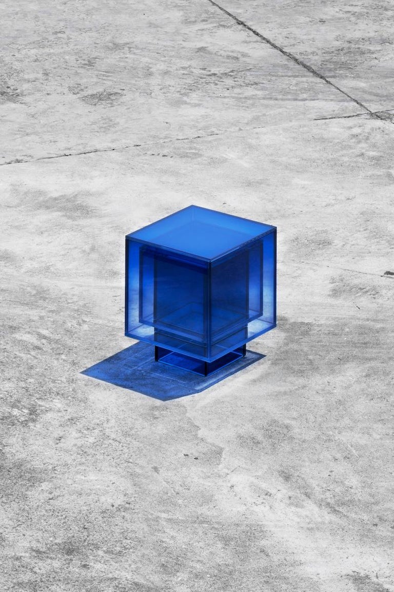 Null Blue Glass Clear Transition Color Square Table by Studio Buzao ...