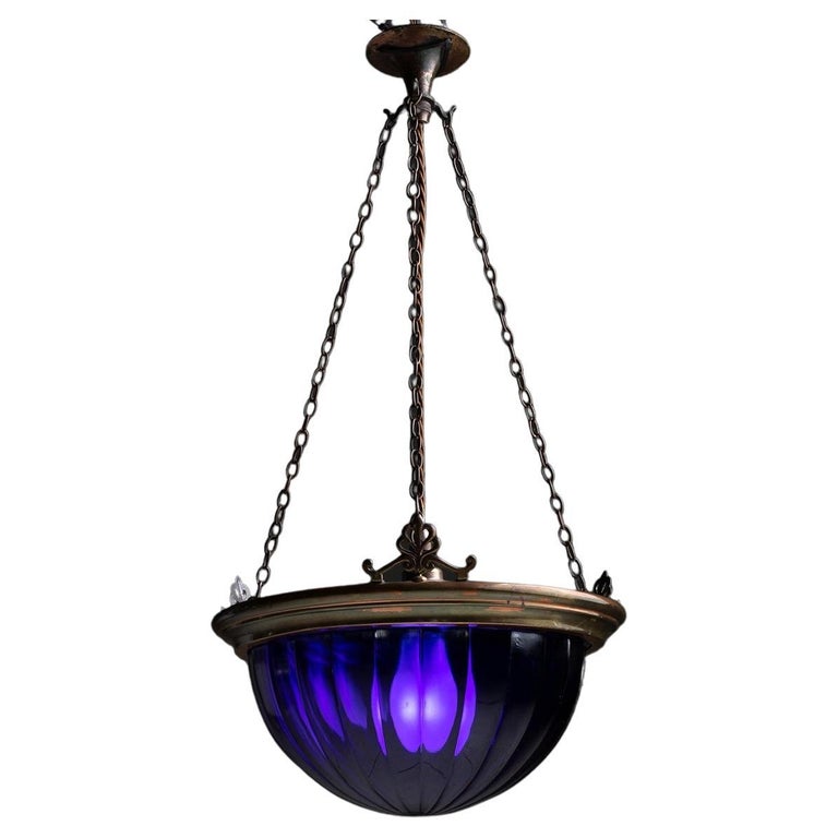 Blue Glass Plafonnier Pendant, England, circa 1930 For Sale at 1stDibs
