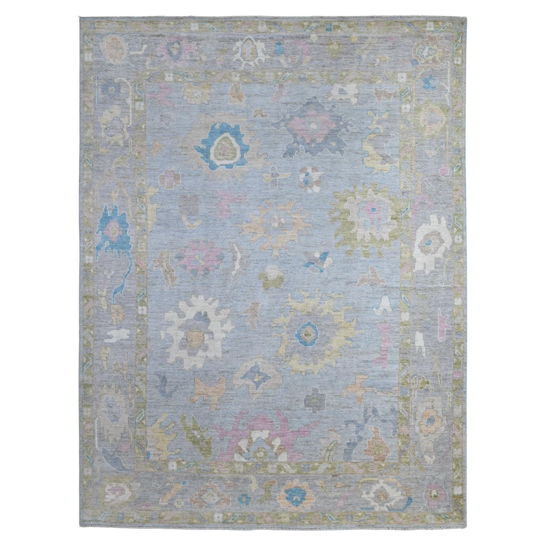 Blue Hand Knotted Pure Wool Afghan Angora Oushak Square Oriental Rug 9 ...