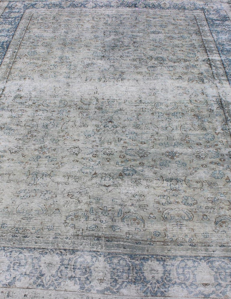Blue/Gray Vintage Persian Distressed Rug with Modern and Rustic Design ...