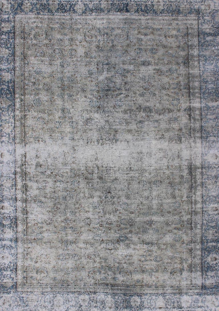 Blue/Gray Vintage Persian Distressed Rug with Modern and Rustic Design ...